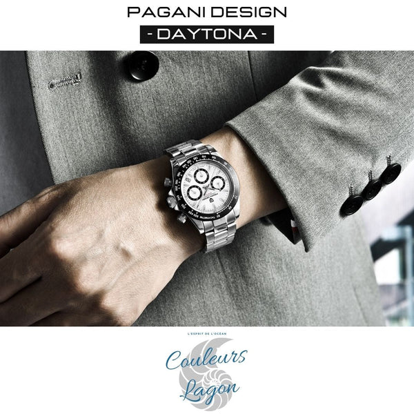 Montre Luxe Chronographe Analogique à Quartz DAYTONA INOX – COULEURS LAGON